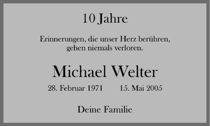 Traueranzeigen von Michael Welter | www.trauer.ms