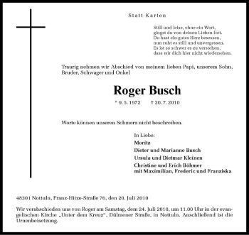 Traueranzeigen von Roger Busch | www.trauer.ms