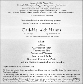 Traueranzeigen von Carl-Heinrich Harms | www.trauer.ms