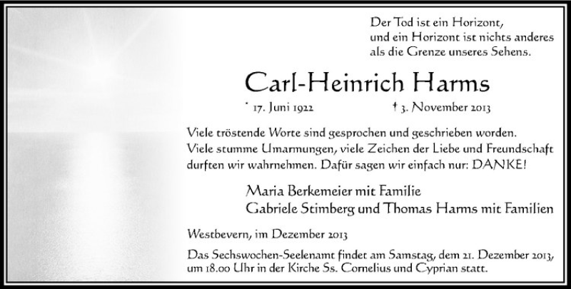 Traueranzeigen von Carl-Heinrich Harms | www.trauer.ms