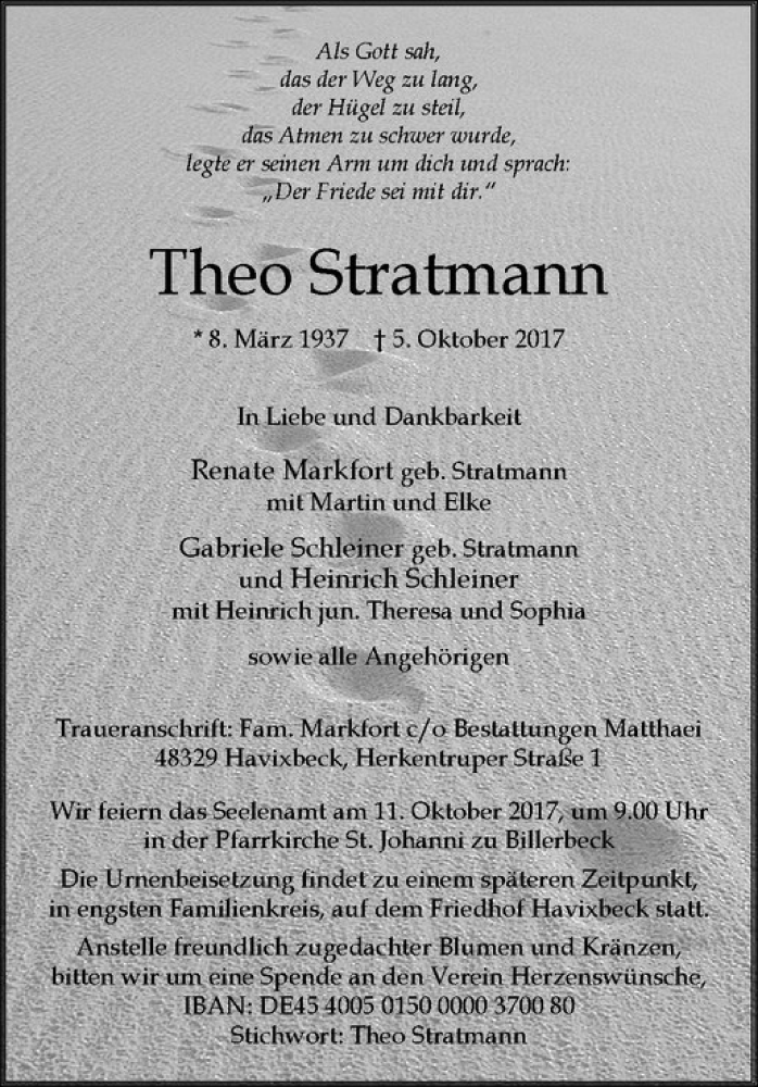Traueranzeigen von Theo Stratmann | www.trauer.ms