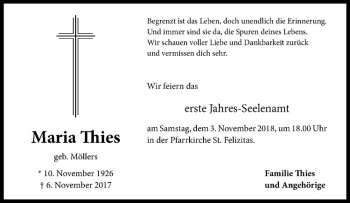 Traueranzeigen von Maria Thies | www.trauer.ms