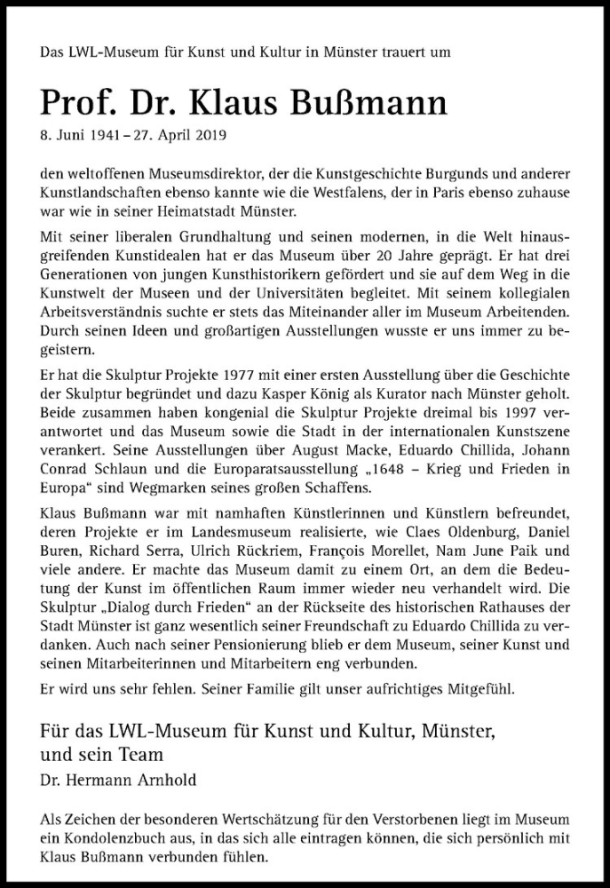 Traueranzeigen von Klaus Bußmann | www.trauer.ms