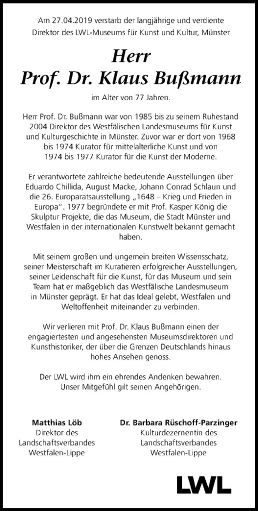 Traueranzeigen von Klaus Bußmann | www.trauer.ms