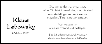Traueranzeigen von Klaus Lebowsky | www.trauer.ms