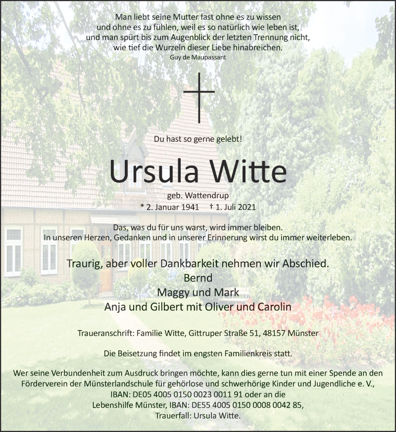 Traueranzeigen von Ursula Witte | www.trauer.ms