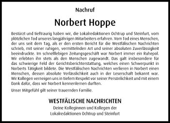 Traueranzeigen von Norbert Hoppe | www.trauer.ms