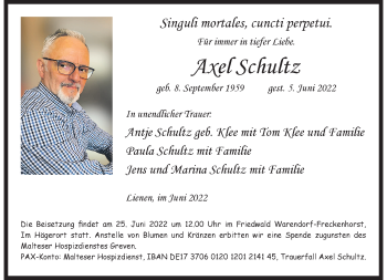 Traueranzeigen von Axel Schultz | www.trauer.ms