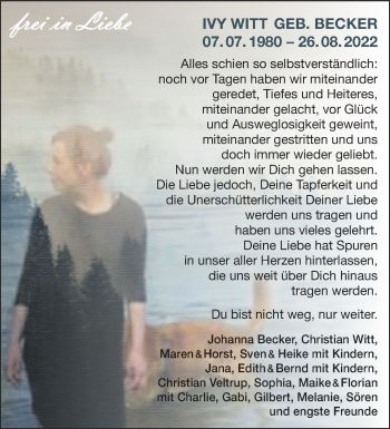Traueranzeigen von Ivy Witt | www.trauer.ms