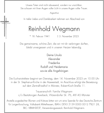 Traueranzeigen von Reinhold Wegmann | www.trauer.ms