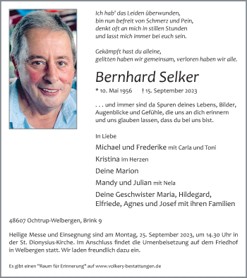 Traueranzeigen von Bernhard Selker | www.trauer.ms
