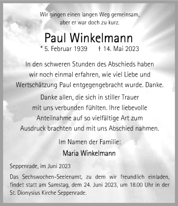 Traueranzeigen von Paul Winkelmann | www.trauer.ms