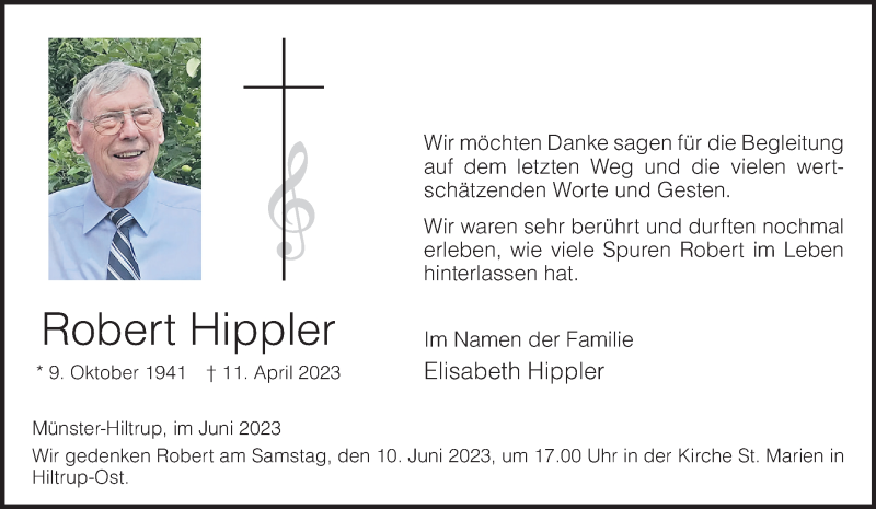 Traueranzeigen von Robert Hippler | www.trauer.ms