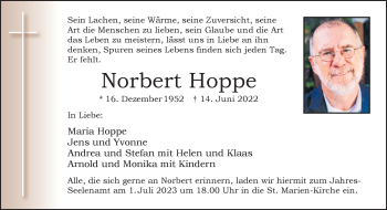 Traueranzeigen von Norbert Hoppe | www.trauer.ms