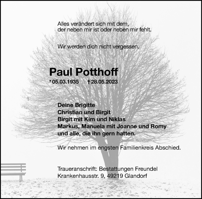 Traueranzeigen von Paul Potthoff | www.trauer.ms