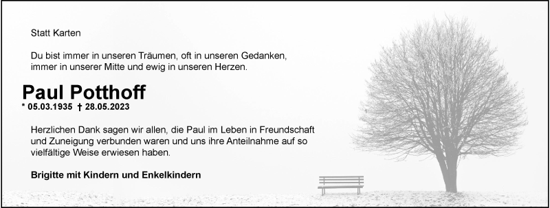 Traueranzeigen von Paul Potthoff | www.trauer.ms