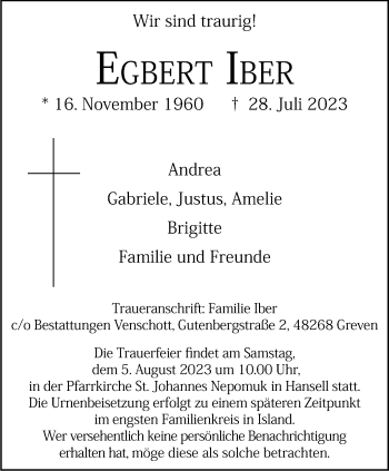 Traueranzeigen von Egbert Iber | www.trauer.ms