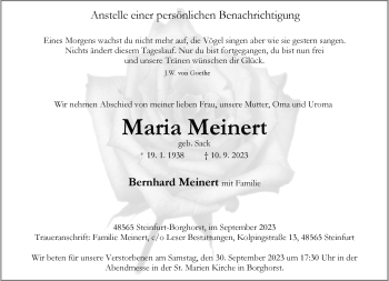 Traueranzeigen von Maria Meinert | www.trauer.ms