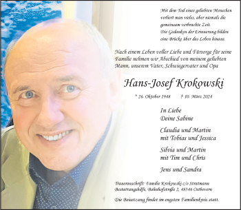 Traueranzeigen von Hans-Josef Krokowski | www.trauer.ms