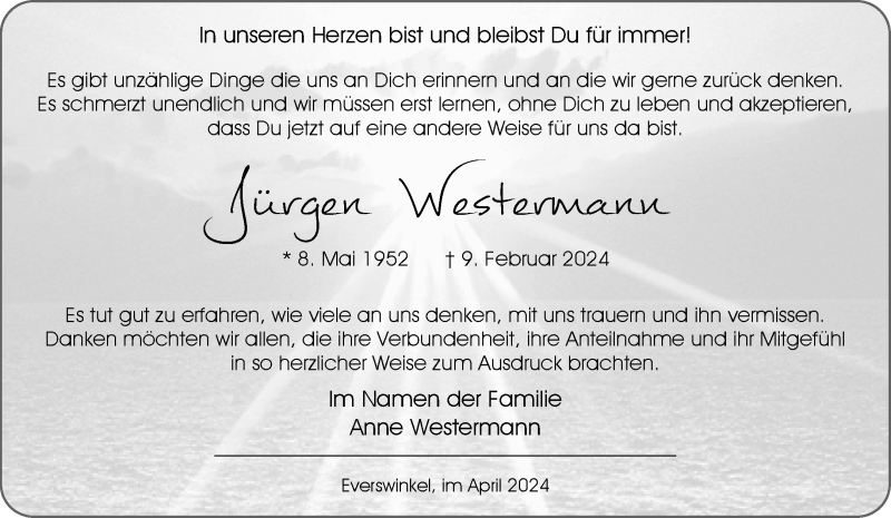Traueranzeigen von Jürgen Westermann | www.trauer.ms