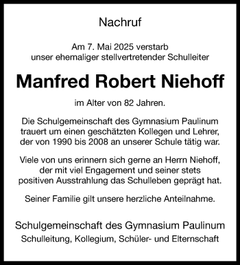 Traueranzeigen von Manfred Robert Niehoff | www.trauer.ms