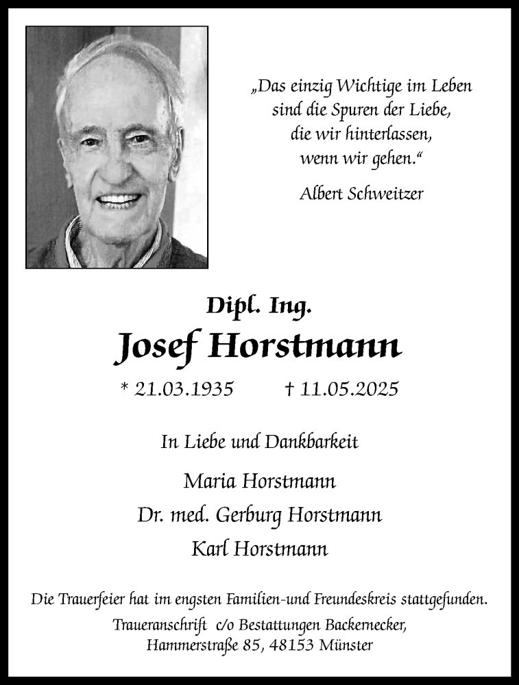 Traueranzeigen von Josef Horstmann | www.trauer.ms